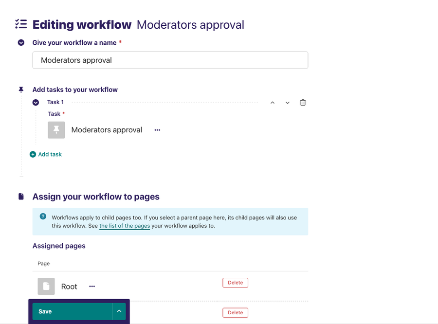 Configure workflows for moderation - Wagtail Guide